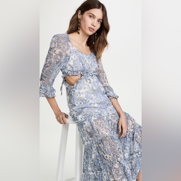 Rahi | Dresses | Rahi Juniper Blue Paisley Cutout Flowy Midi Dress Sz L ...